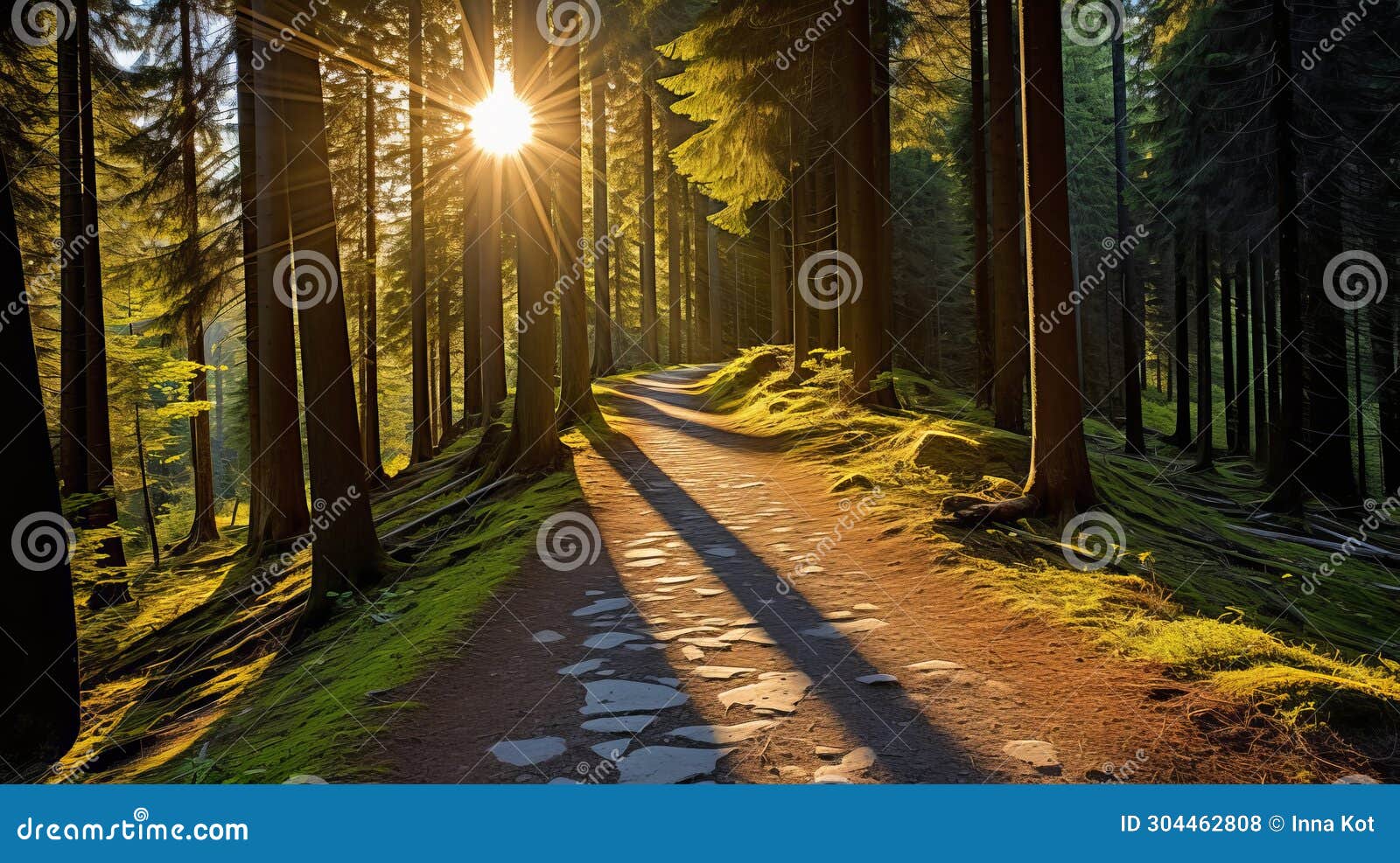 Scenic Winding Forest Path with Sunlight Filtering through Trees Top ...