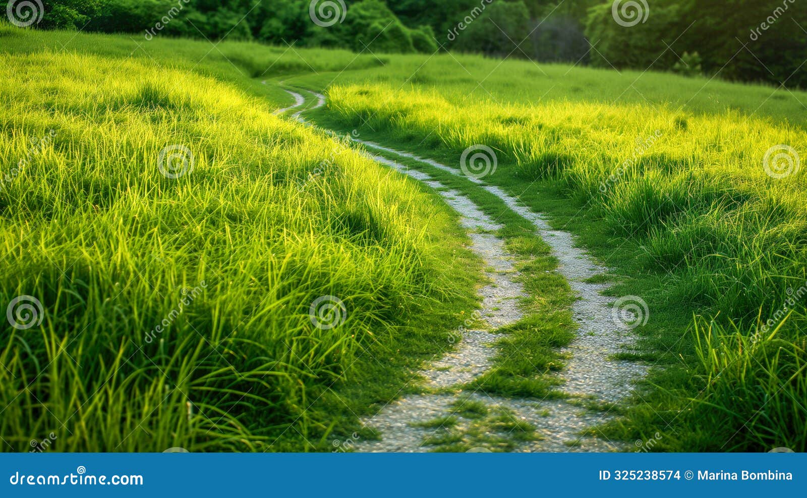 Scenic Winding Path through a Field of Green Grass Stock Illustration ...
