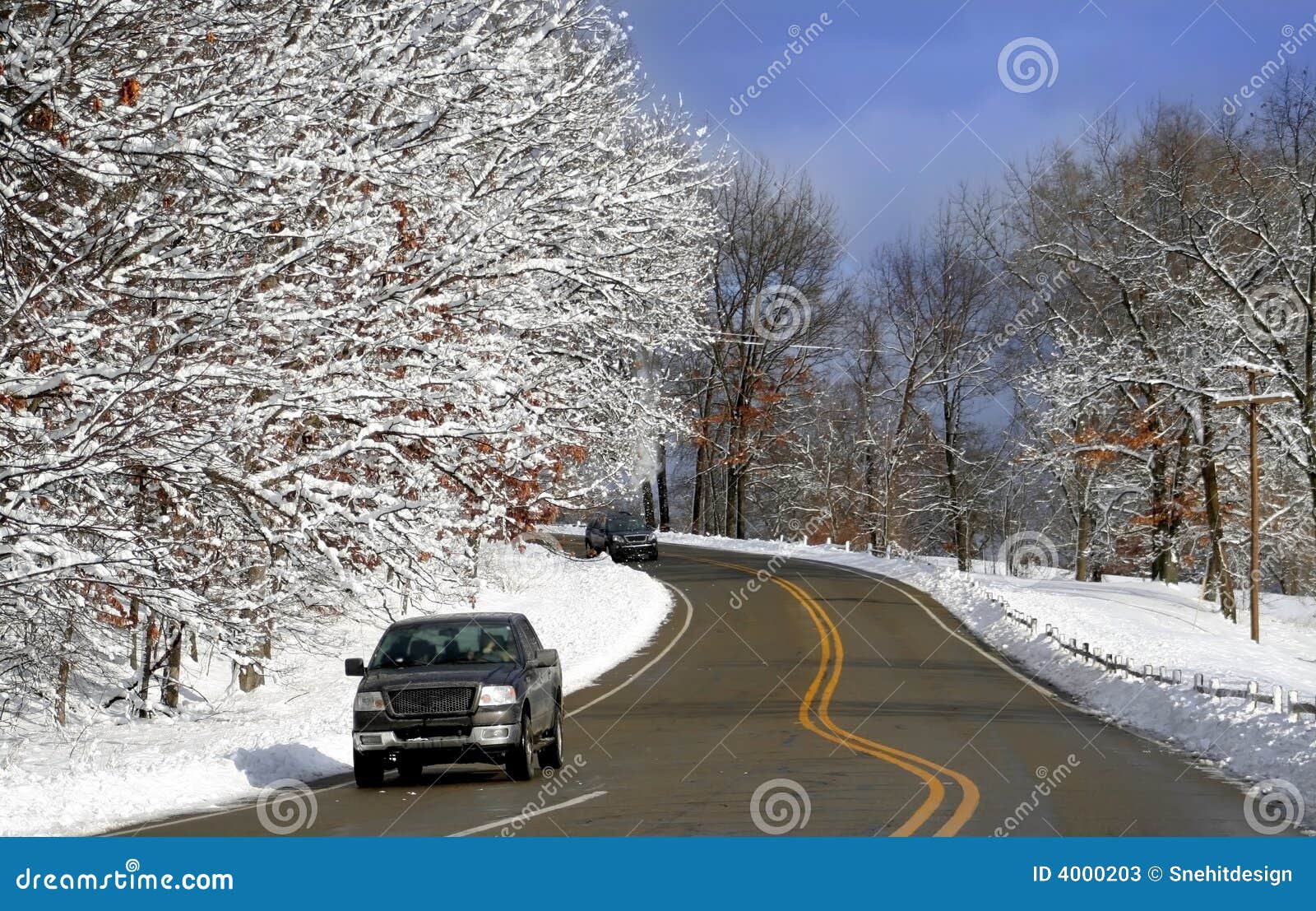 Scenic Winter Drive stock image. Image of blue, wideangle - 4000203