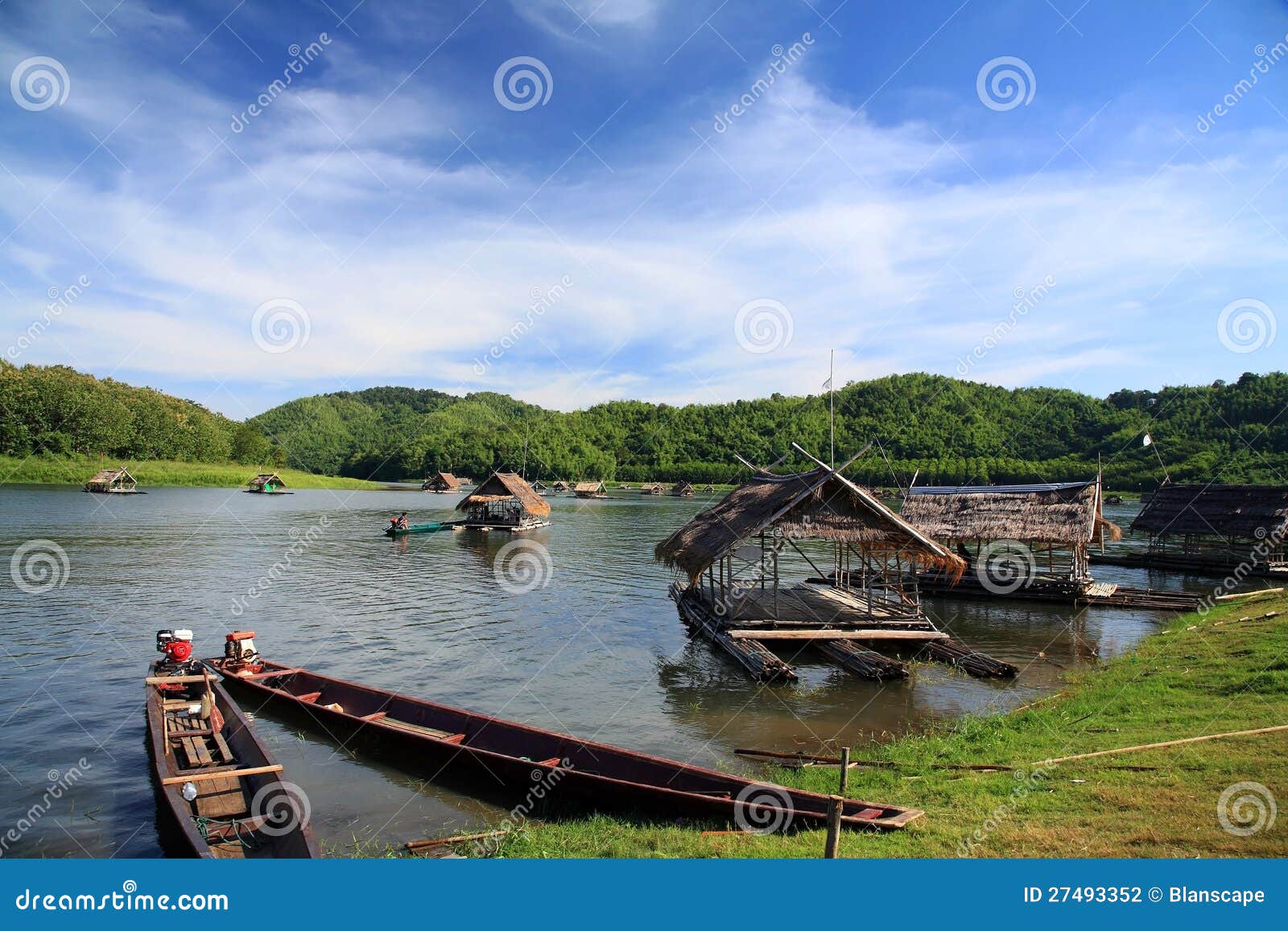 A Wooden Raft Is Tied To A Taut Rope. Self-service Ferry Across The ...