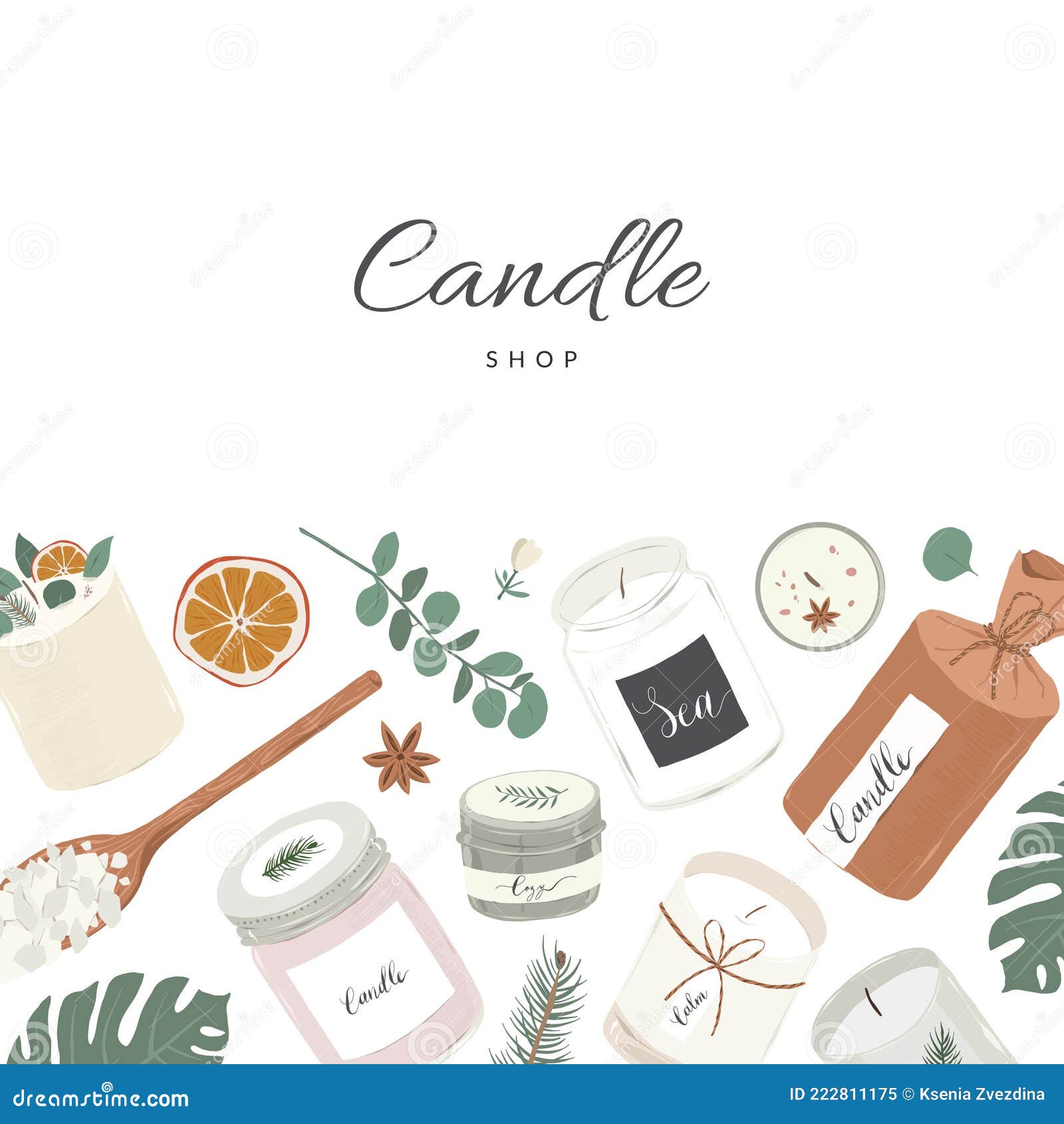Scented Candles Card Template, Vector Frame with Copy Space Decorated ...