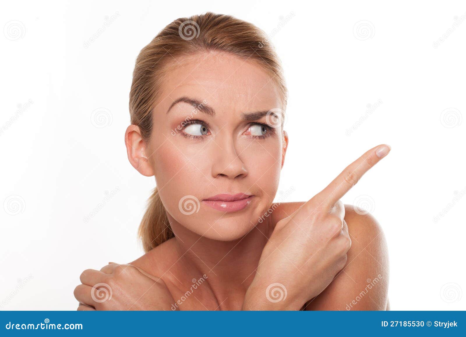Sceptical Woman Pointing with Her Finger Stock Photo - Image of ...