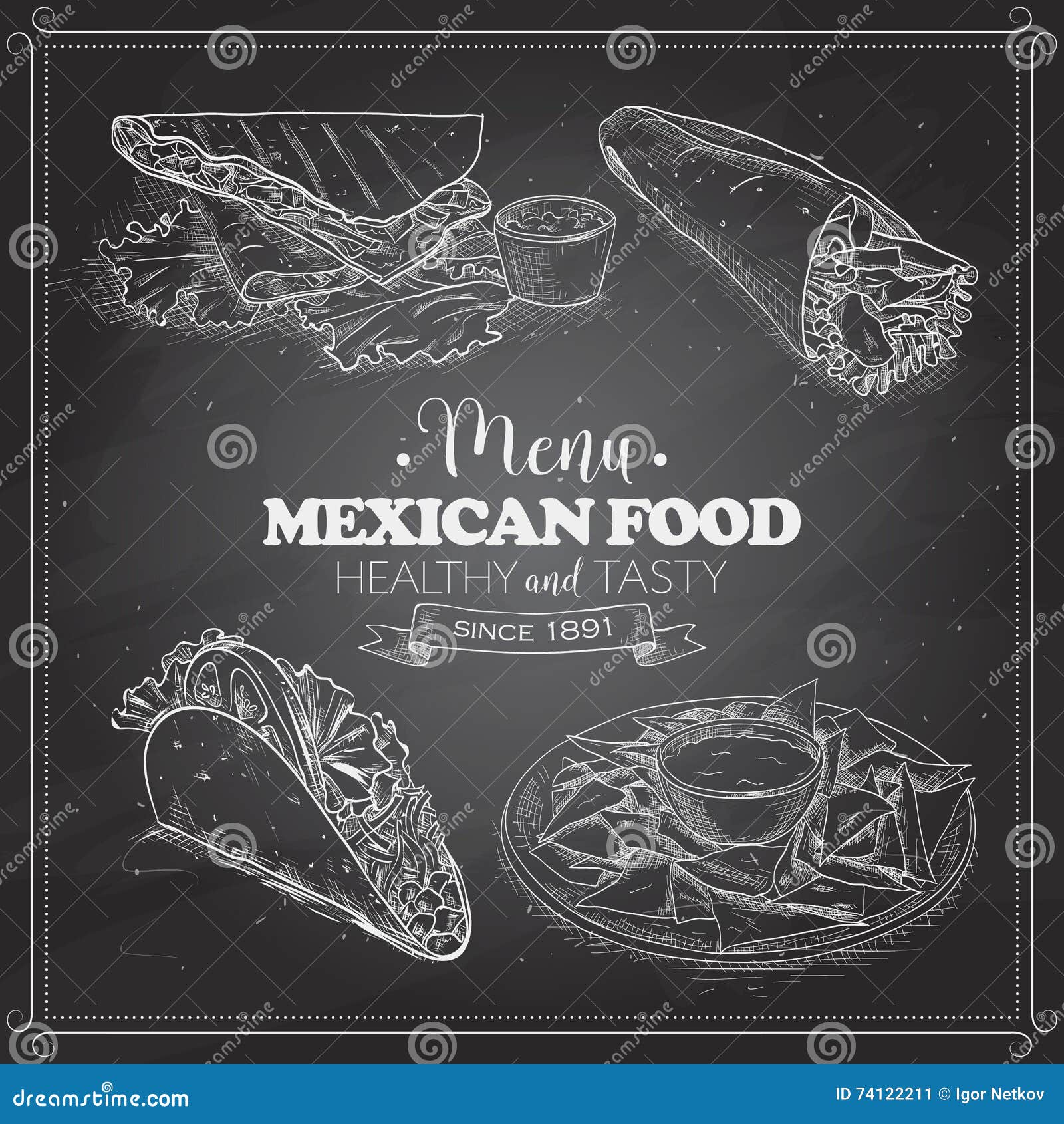 Scetch of Mexican Food Menu on a Black Board Stock Vector ...