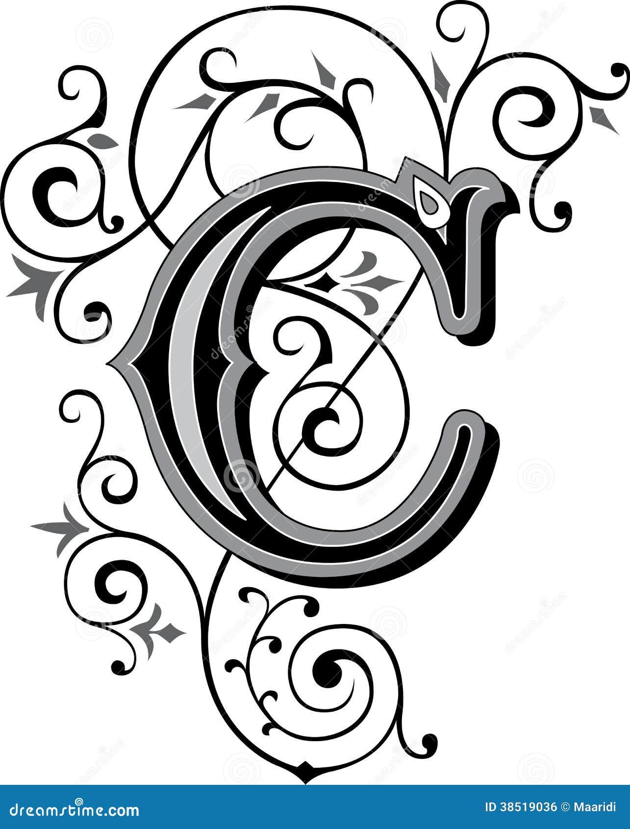 Schöne Verzierung, Buchstabe C Vektor Abbildung - Illustration von ...