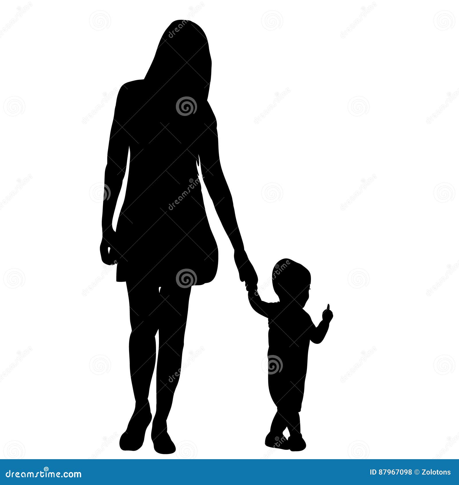 Schattenbild Der Mutter Gehend Durch Die Hand Mit Dem Kind Stock ...