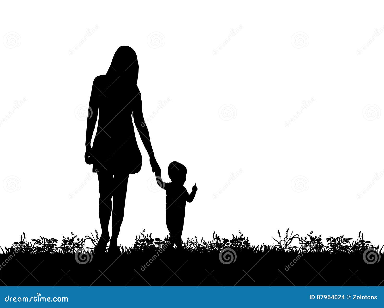 Schattenbild Der Mutter Gehend Mit Der Hand Mit Kind Stock Abbildung ...