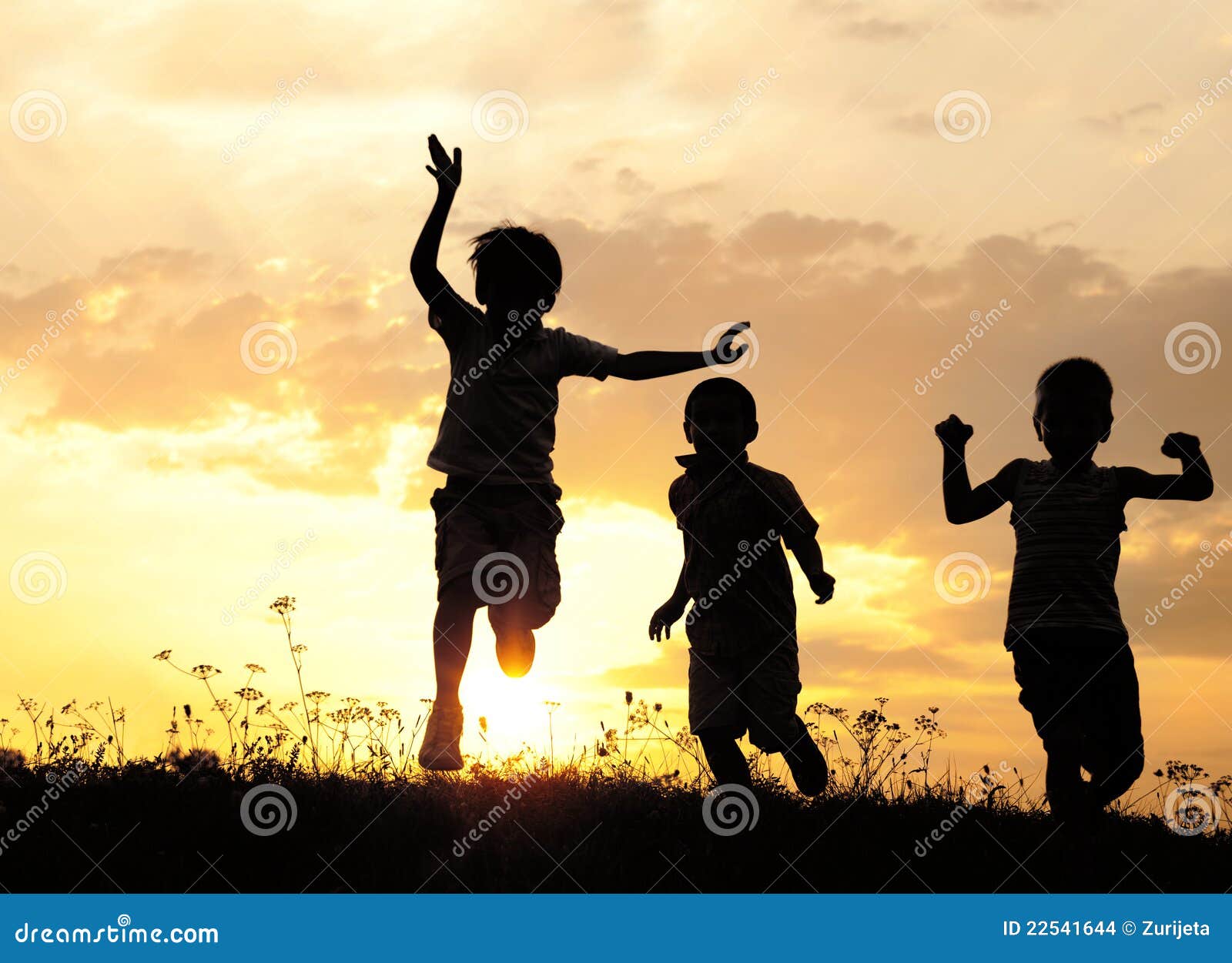 Schattenbild, Gruppe Glückliche Kinder Stockfoto - Bild von mädchen ...