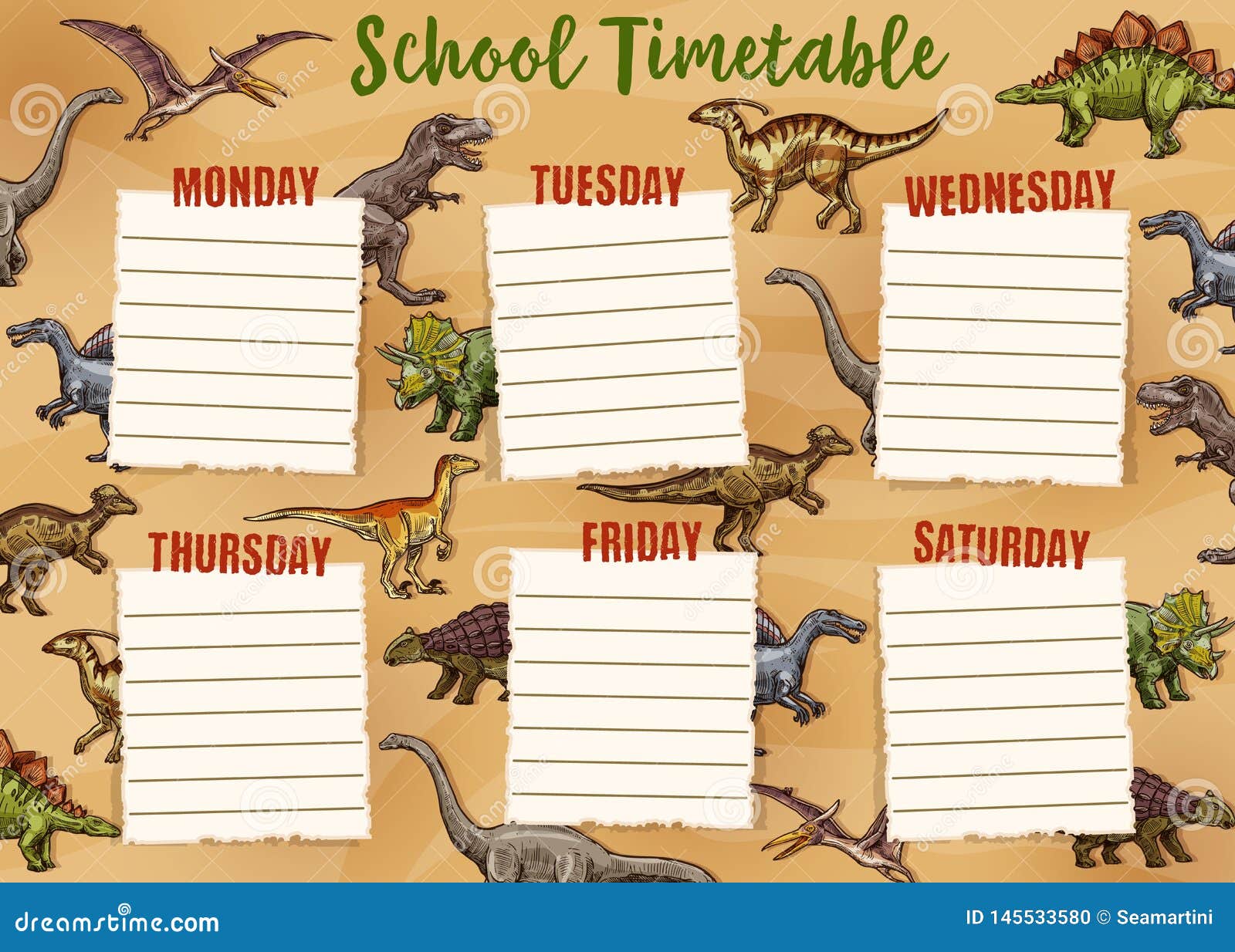 Schedule with Dinosaurs on Whole Week, Timetable Stock Vector ... Schedule with Dinosaurs on Whole Week, Timetable Stock Vector ...