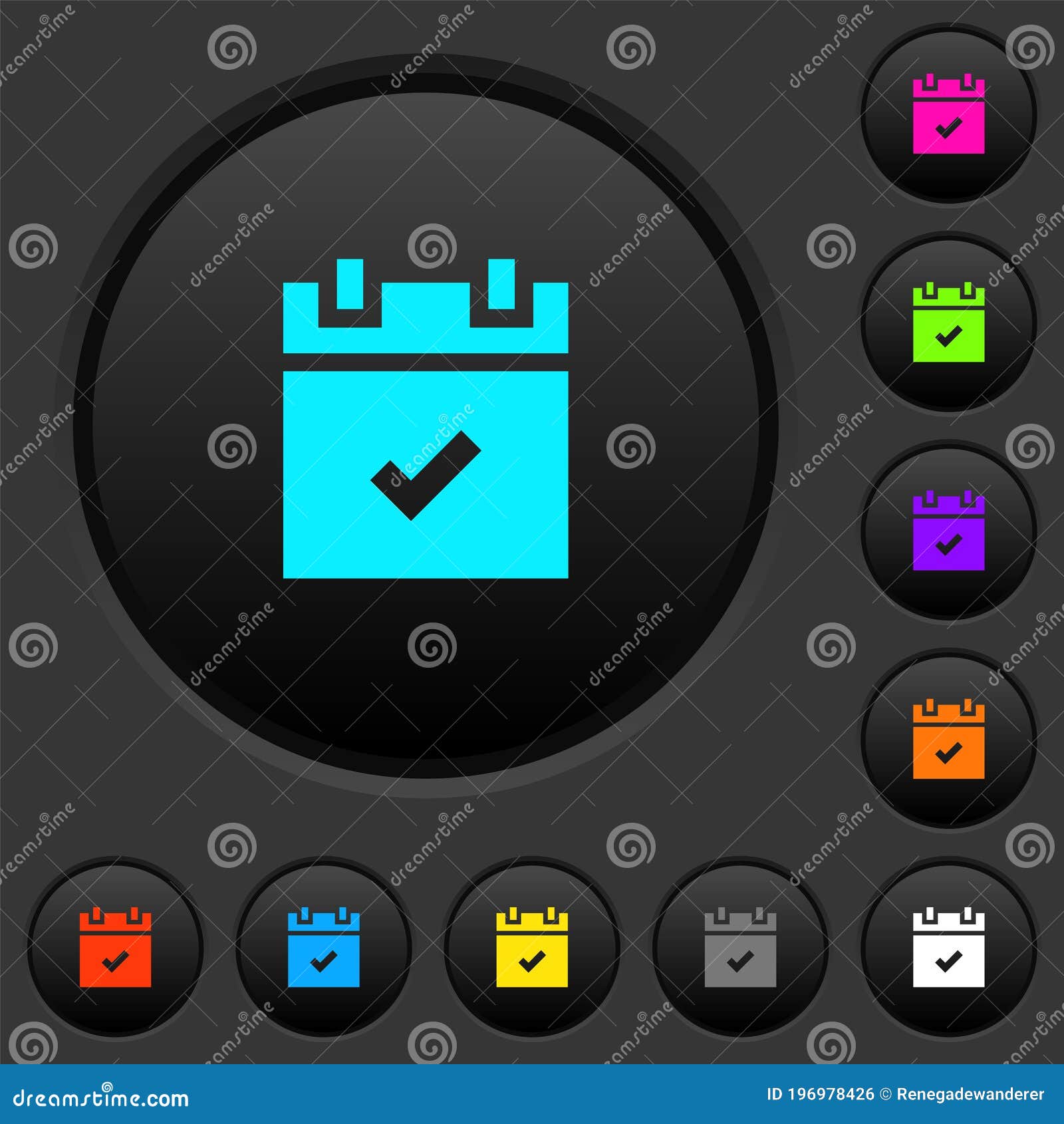 Schedule Done Dark Push Buttons with Color Icons Stock Vector ...