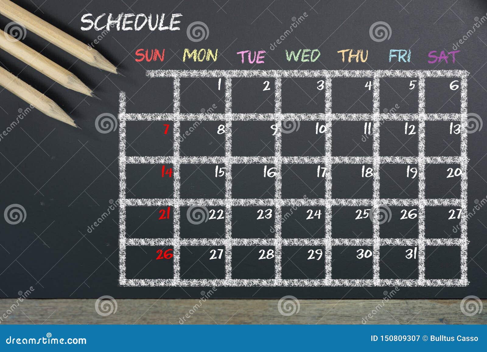 Schedule with Grid Time Table on Black Chalkboard Background Stock ...