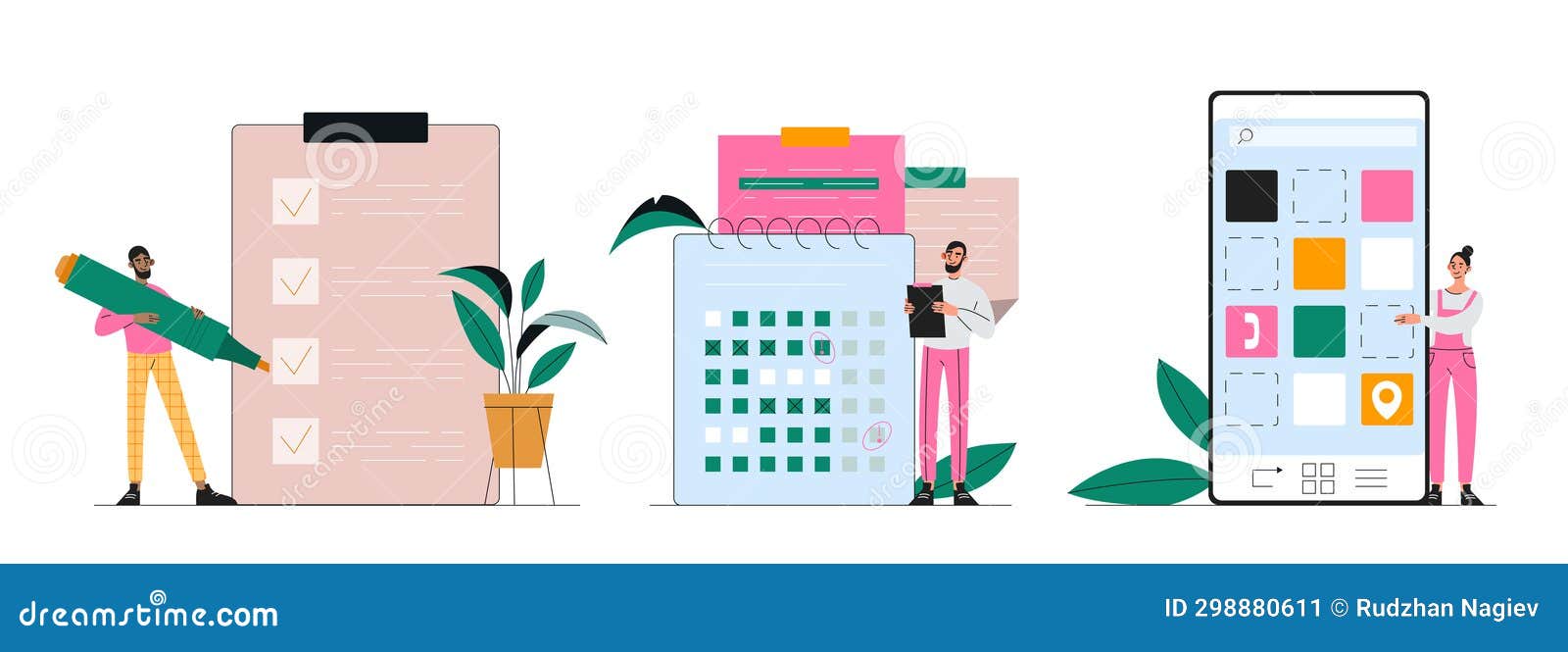 Schedule Management Vector Set Stock Illustration - Illustration of ...