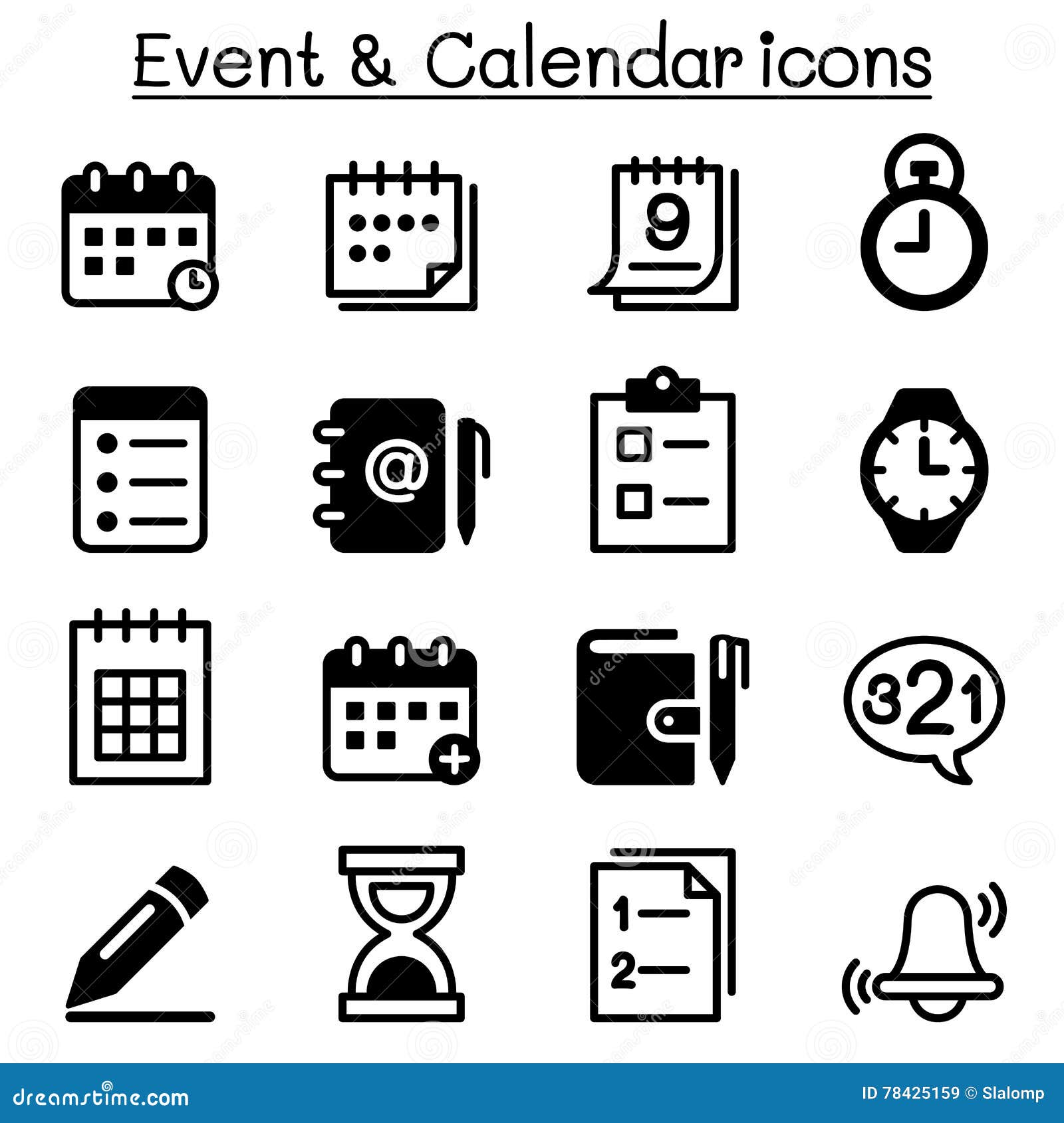 Schedule, Reminder, Calendar & Event Icon Set Stock Vector ...