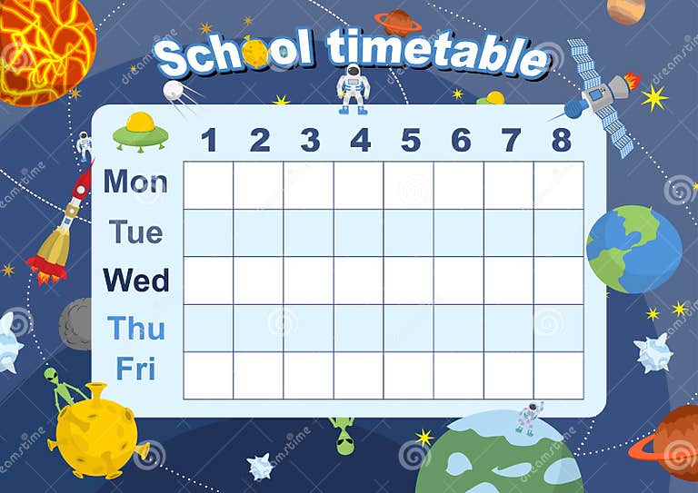 Schedule. School Timetable on Theme of Space and Galaxy Stock Vector ...