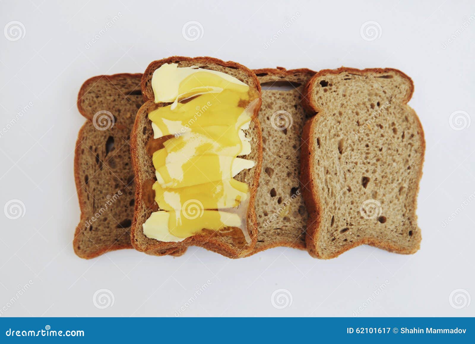 Scheiben Brot Mit Butter Und Honig Stockbild - Bild von gebacken, braun ...