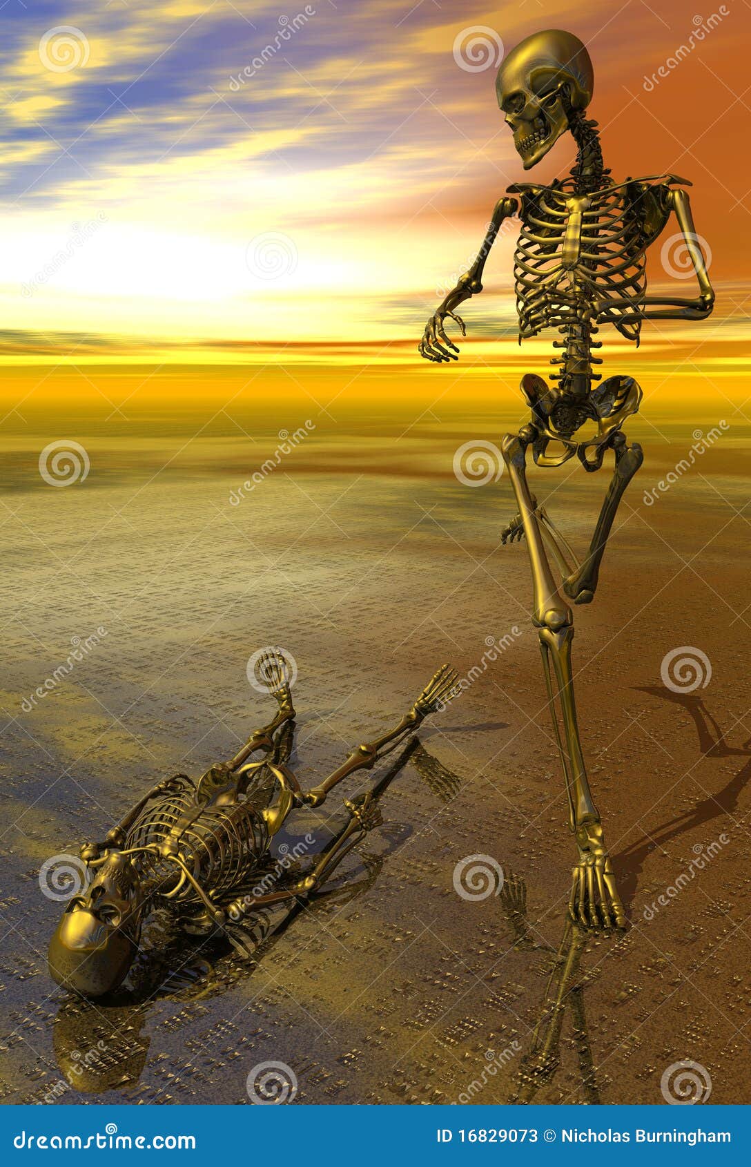 Scheletro Che Pareggia Con Il Tramonto Illustrazione di Stock ...