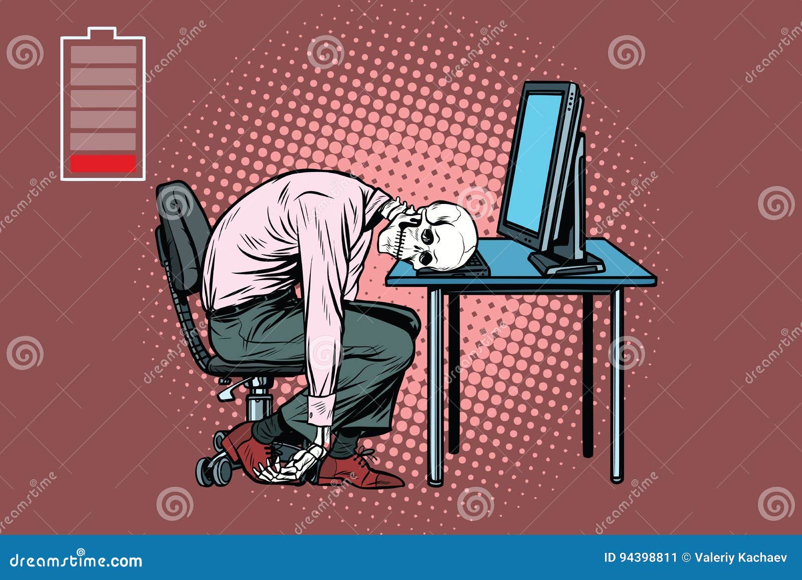 Scheletro Morto Dell'uomo D'affari Al Computer Illustrazione Vettoriale ...