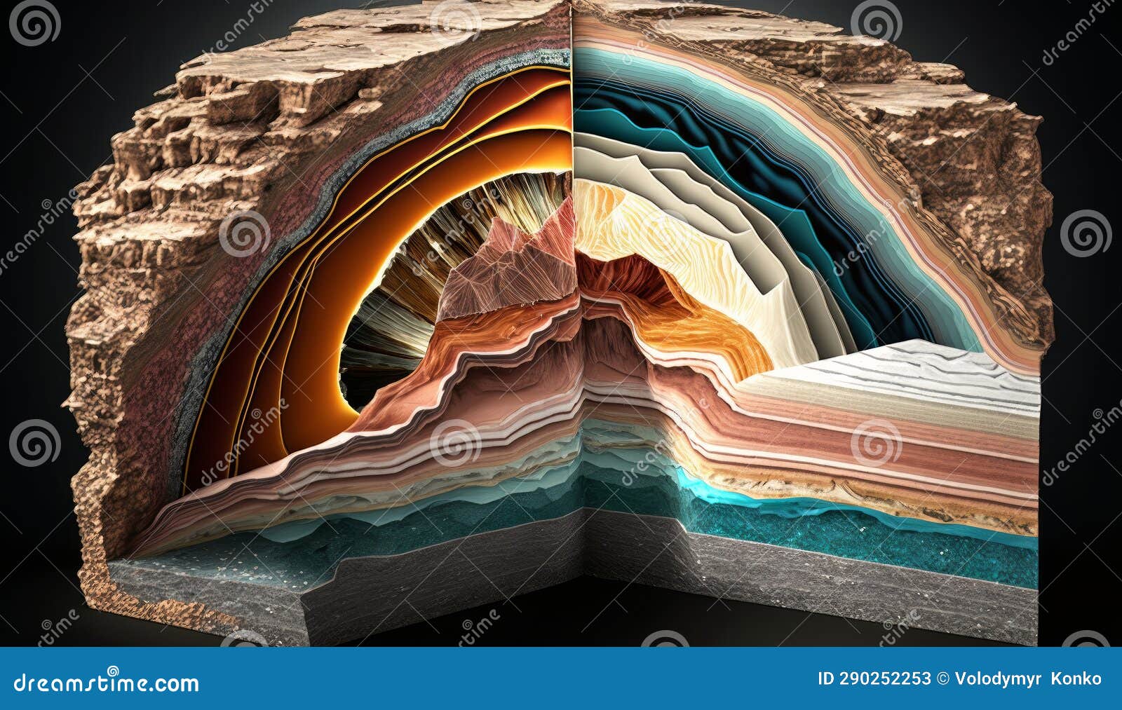 Schematic Abstract Cut Geological Structure of Earth Layers with ...