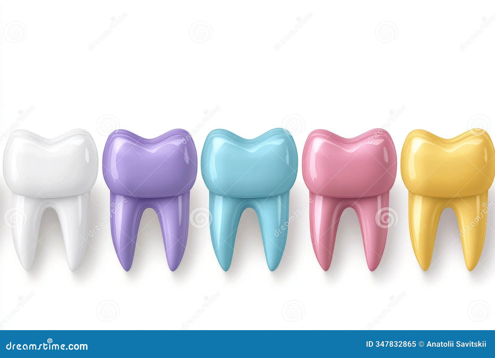 Schematic Design Showing a Row of Healthy Teeth with Colored Dental ...
