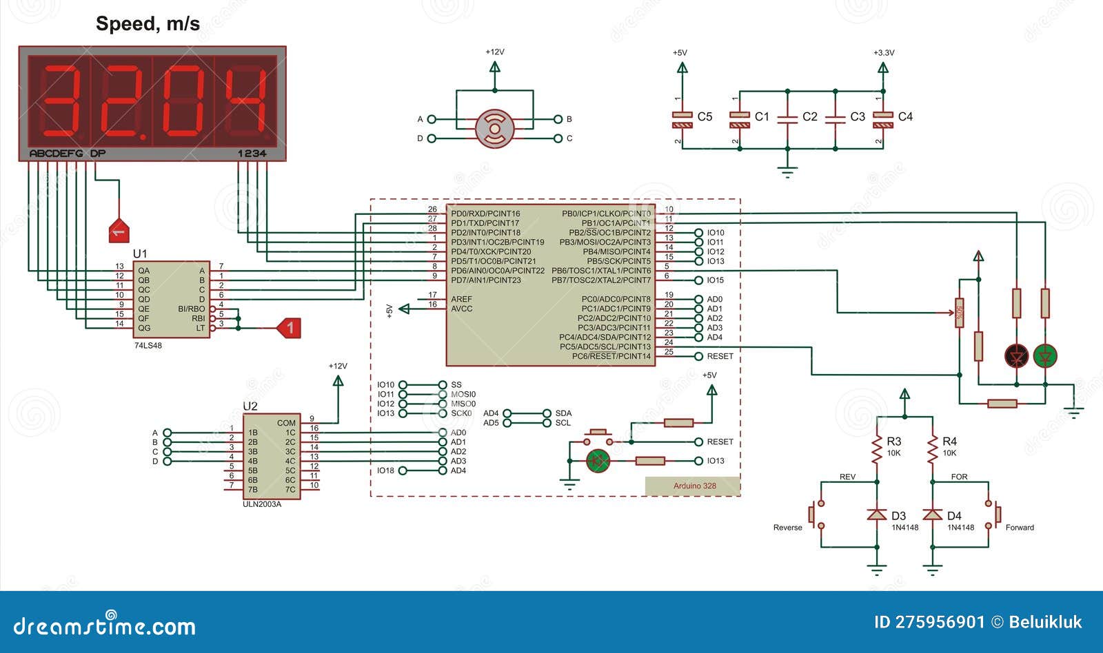 Schematic Diagram Of Electronic Device With Motor On Arduino Stock