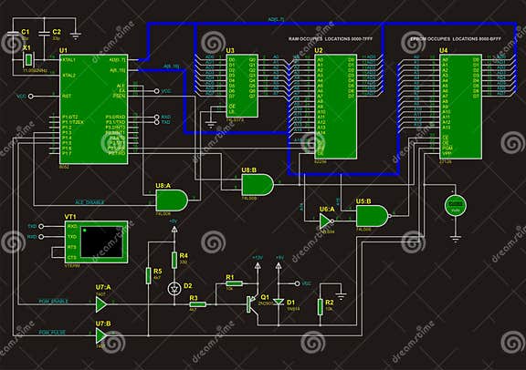 Vector Schematic Diagram of Electronic Device with Microcontroller, Ram ...