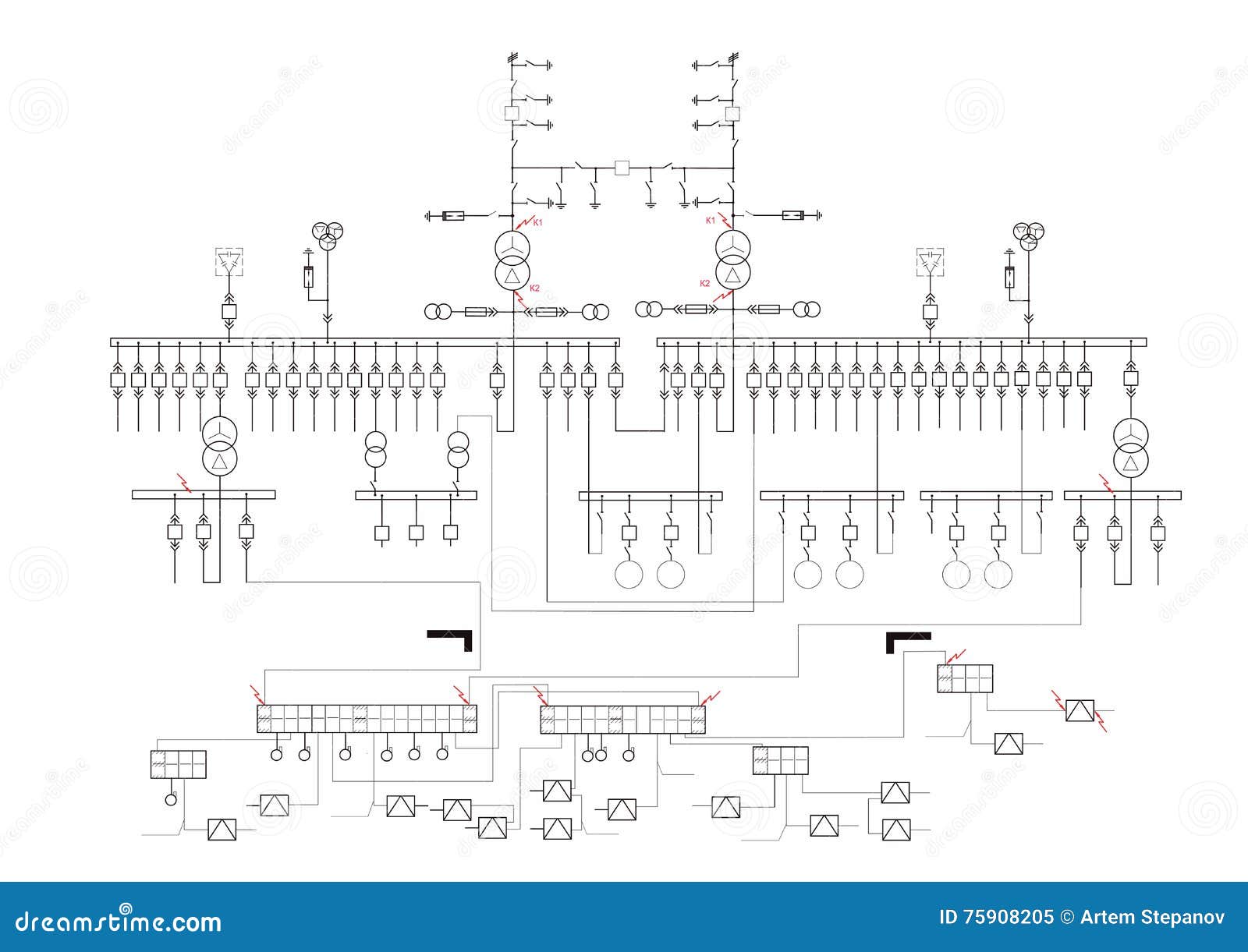 Schematic Diagram, Power Circuit Stock Vector - Illustration of symbol ...
