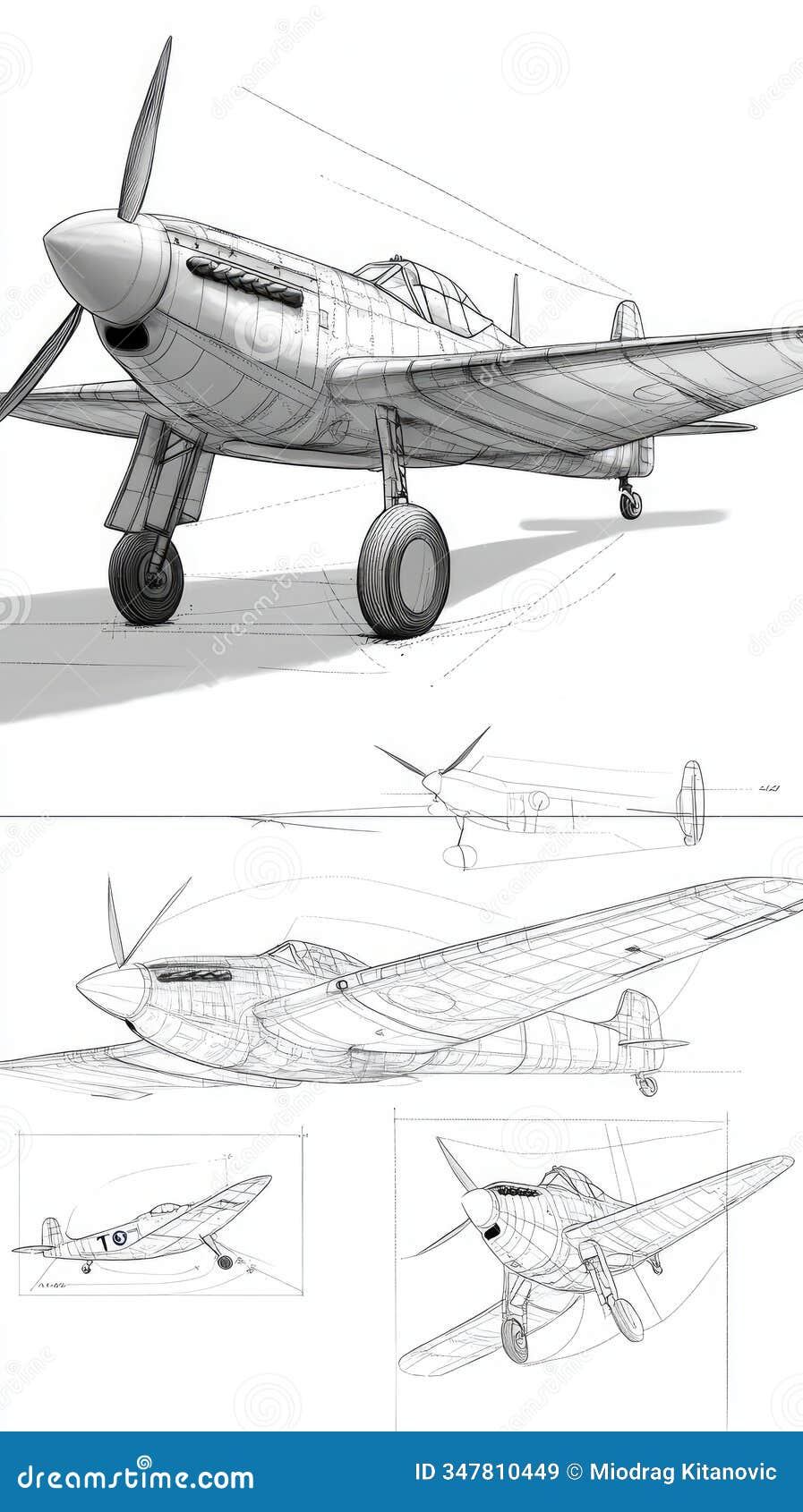 Schematic Drawing of a Spitfire Fighter Aircraft Showcasing Its Design ...