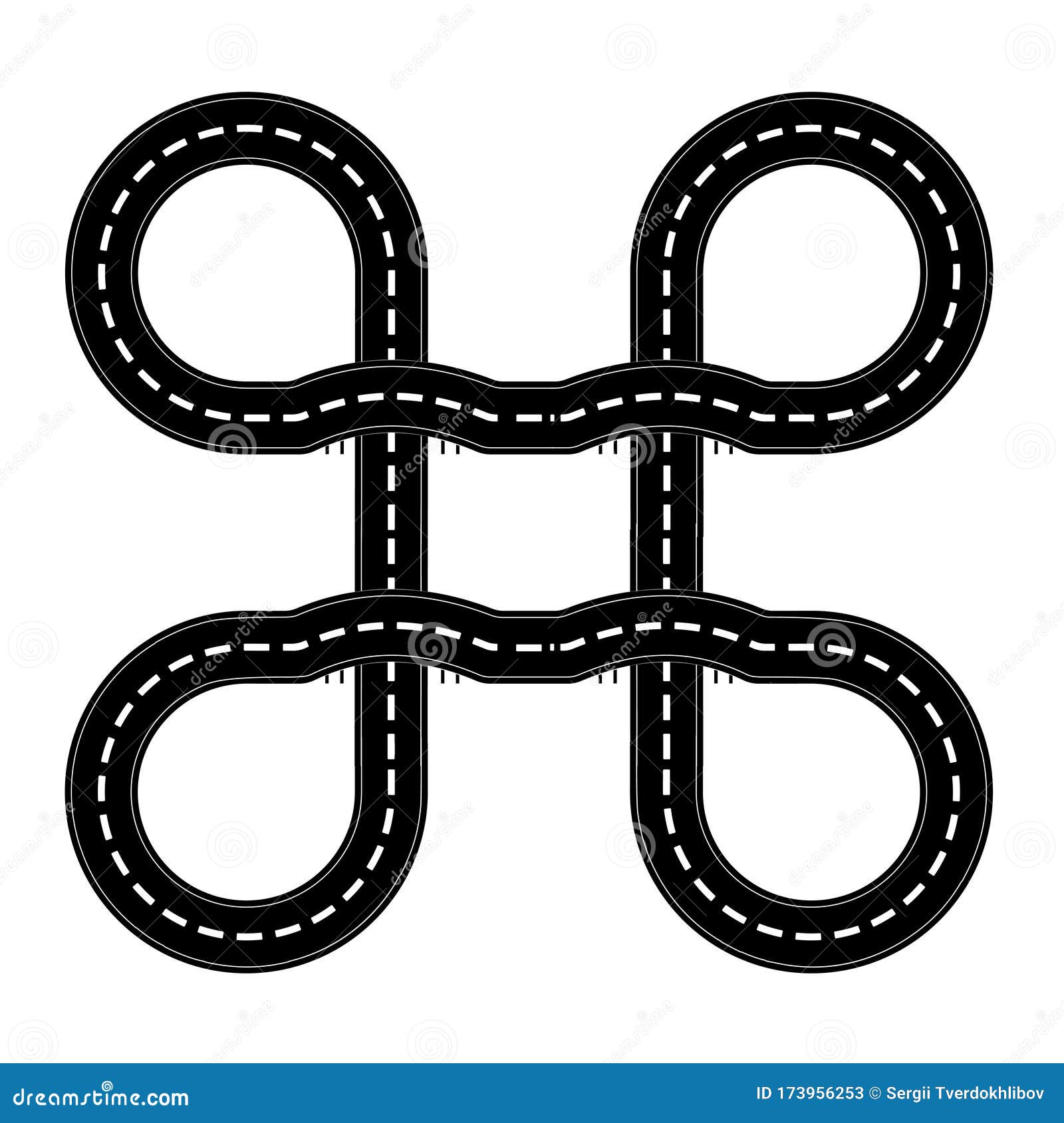 A Schematic Image of a Road with Turns and Bridges. Closed Route ...