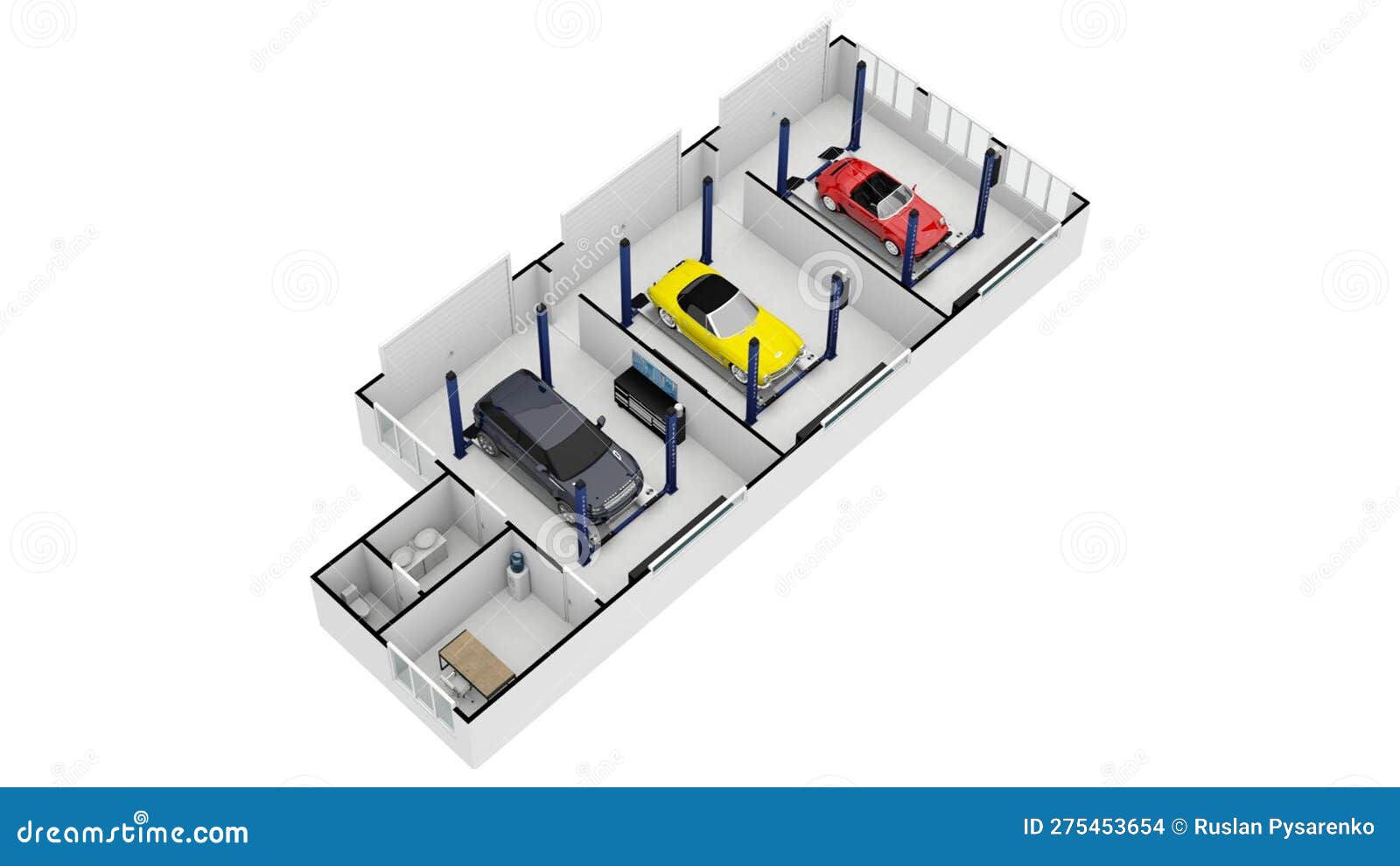 Schematic Plan of a Car Service 3d Illustration of Floor Plan of Car ...