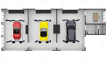 Schematic Plan of a Car Service 3d Illustration of Floor Plan of Car ...