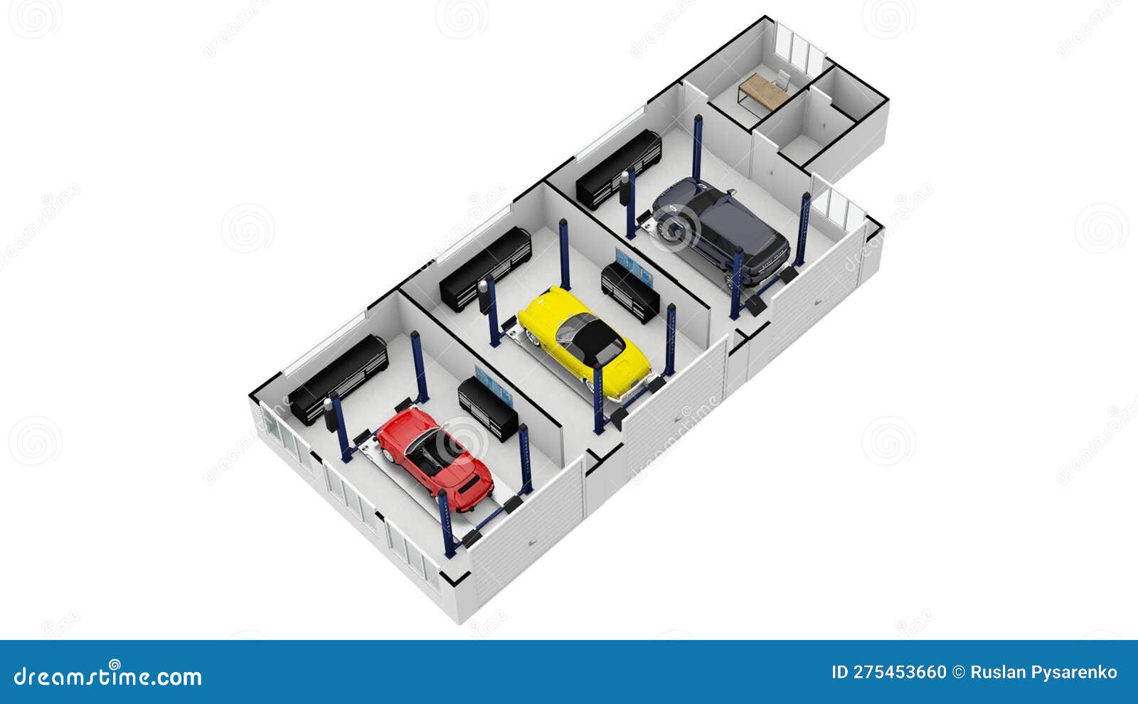 Schematic Plan of a Car Service 3d Illustration of Floor Plan of Car ...