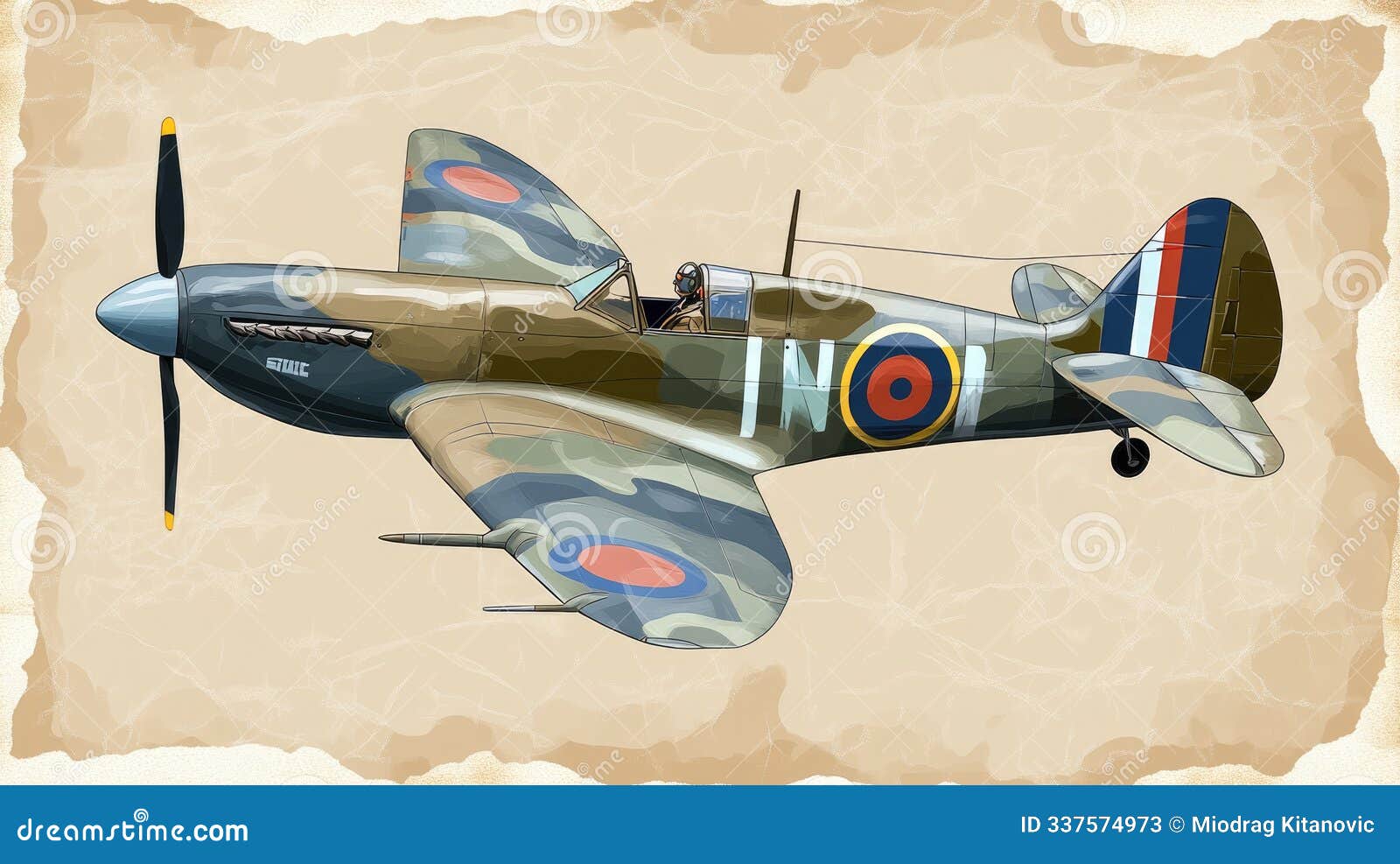 Schematic Illustration of a Spitfire Fighter Aircraft in Flight with ...