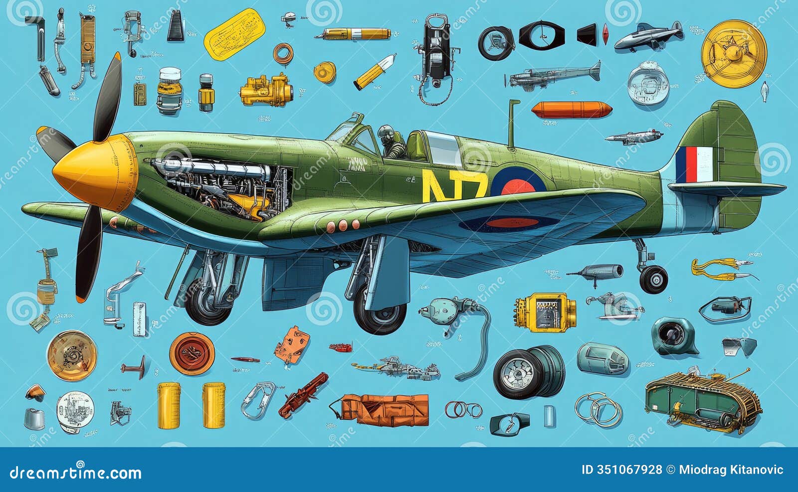 Aircraft And Its Components. Set Of Aircraft Parts, Isolated On White ...