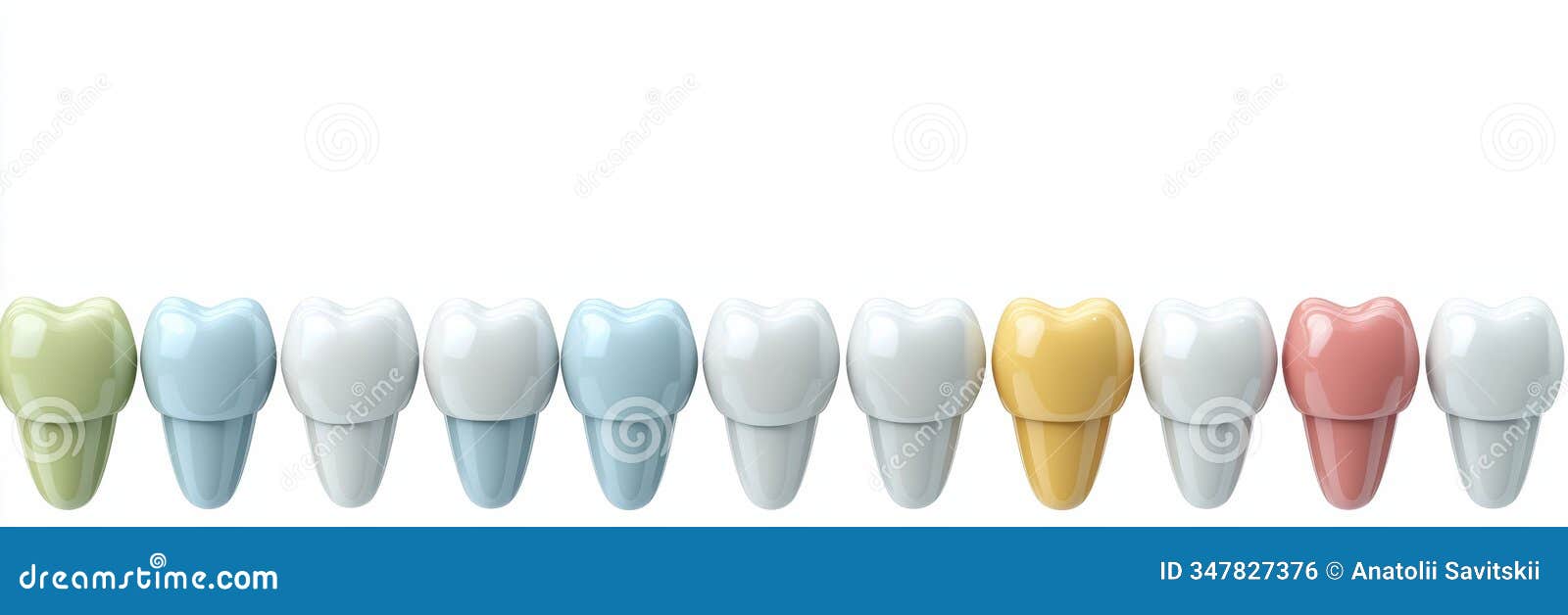 Schematic Row of Dental Implants in Various Colors Juxtaposed with ...