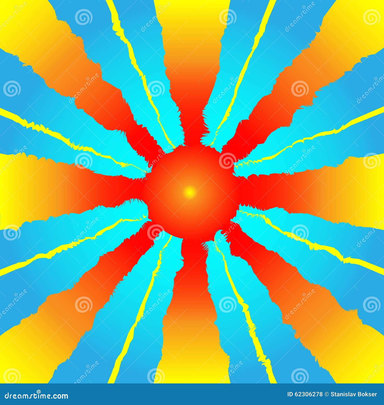 Schematic Sun with Rays Against Blue Sky Vector Stock Vector ...