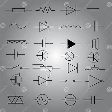 Schematic Symbols in Electrical Engineering Icon Set Eps10 Stock Vector ...