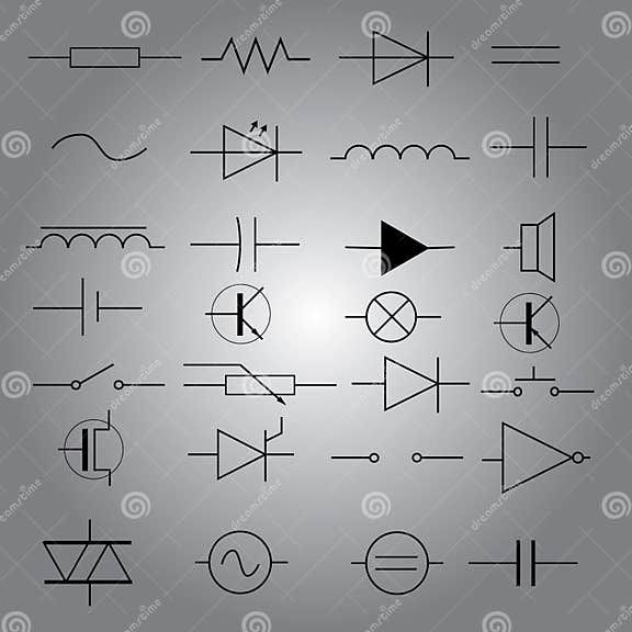 Schematic Symbols in Electrical Engineering Icon Set Eps10 Stock Vector ...