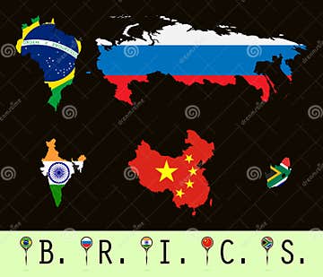 Schematic Vector Map of BRICS Countries Stock Vector - Illustration of ...