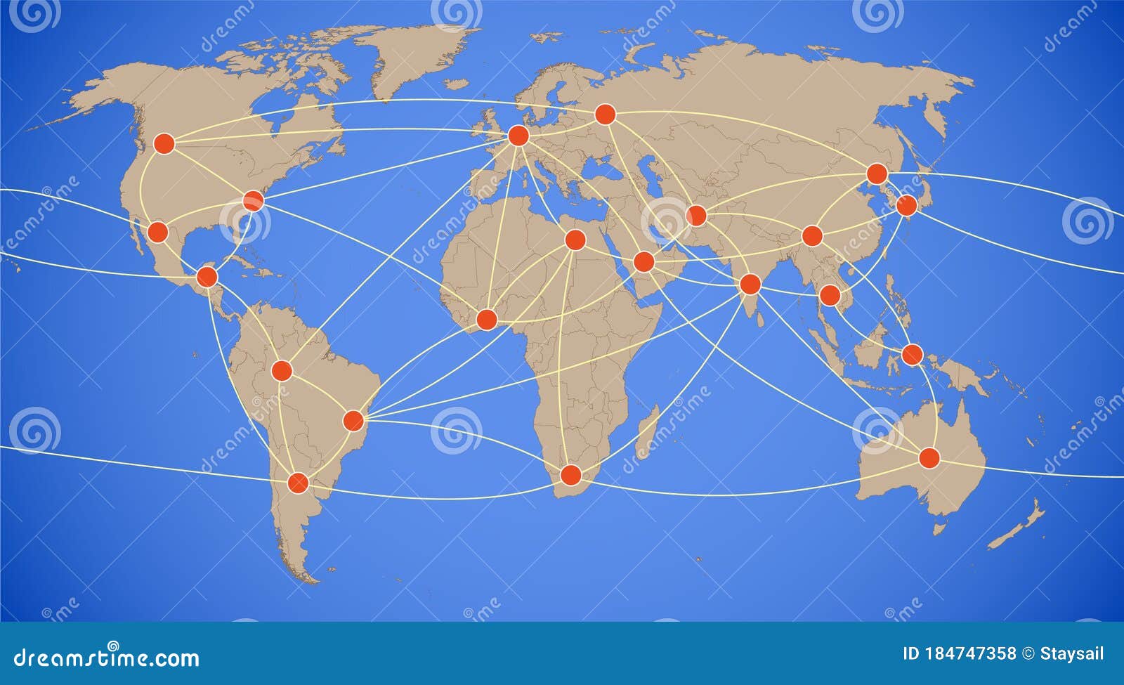 Schematic Vector Map of Intercontinental Communication Channels Stock ...