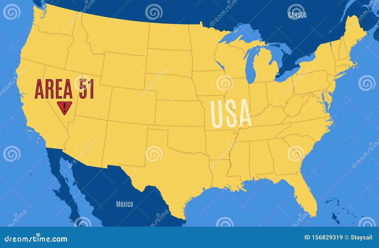Schematic Vector Map of the United States with the Position Mark Area ...