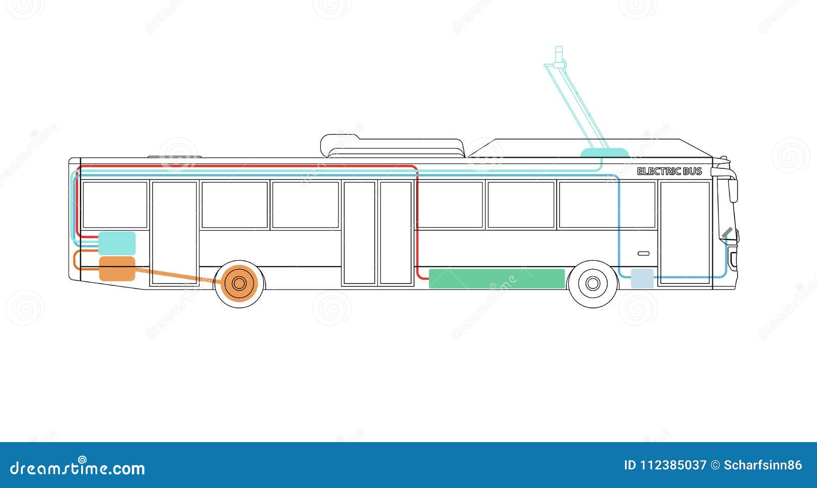 Scheme of the electric bus stock vector. Illustration of equipment ...