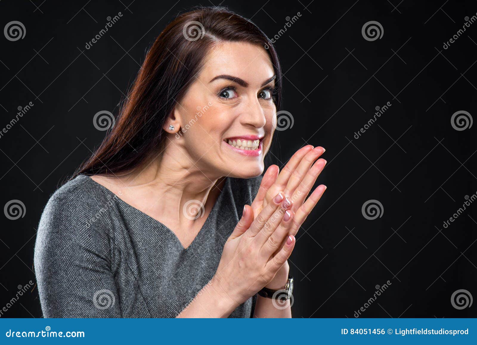 Scheming Woman Rubbing Her Hands Stock Photo - Image of formalwear ...