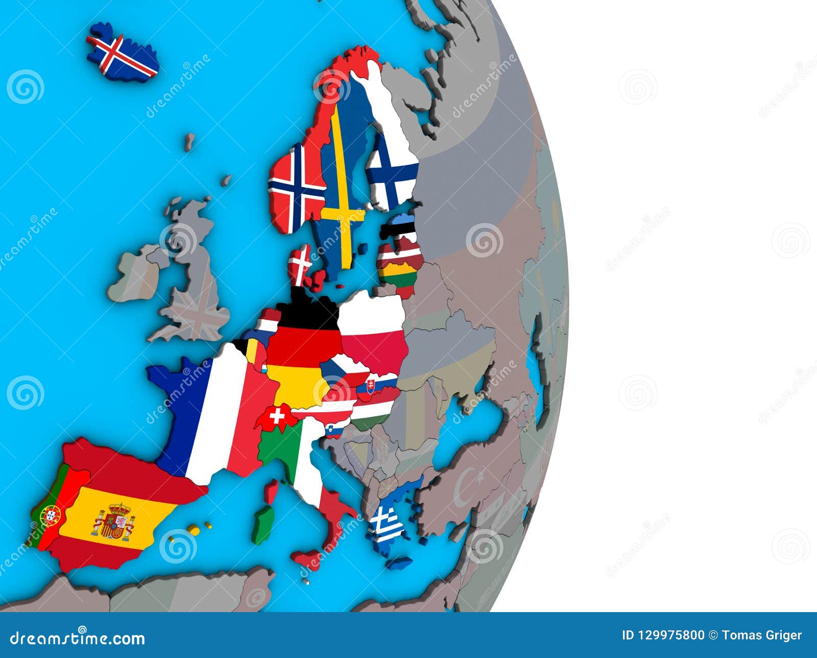 Schengen Area Members with Flags on 3D Globe Stock Illustration ...