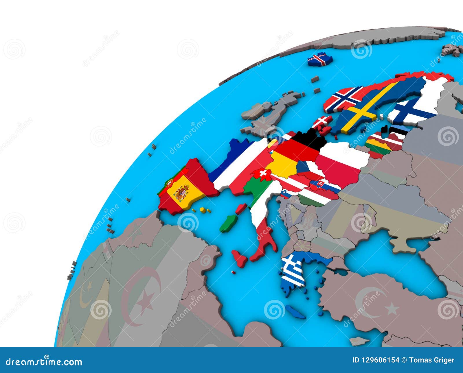 Schengen Area Members with Flags on 3D Globe Stock Illustration ...