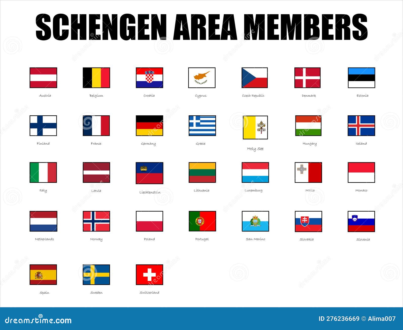 Schengen Area Members with National Flags Stock Vector - Illustration ...