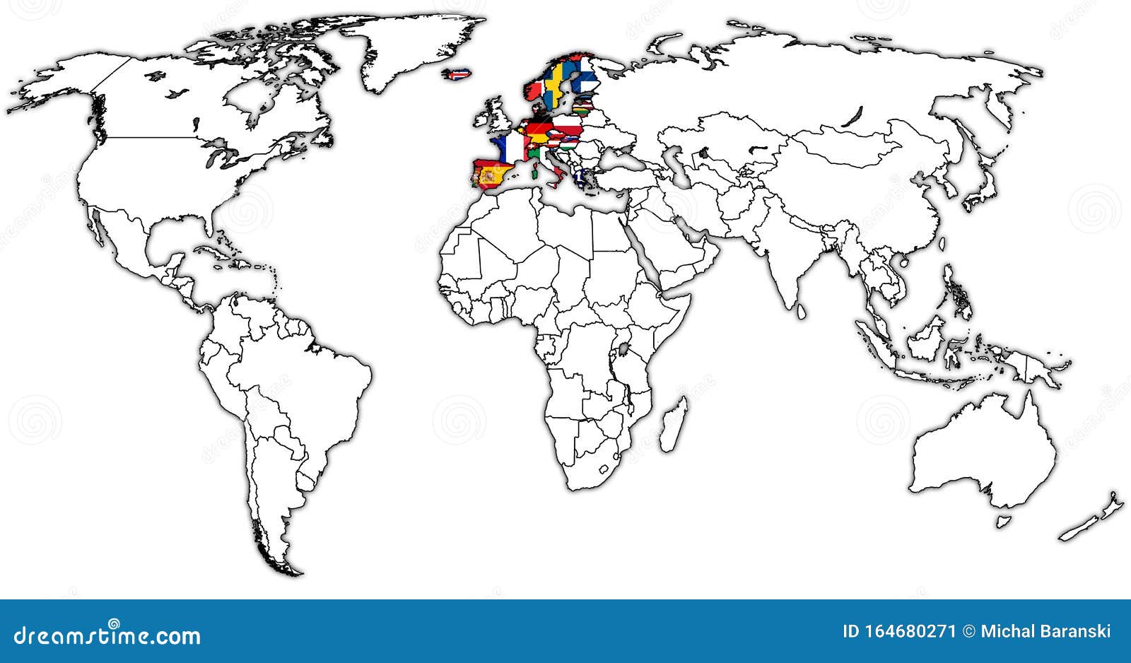Schengen Area Territory on World Map Stock Illustration - Illustration ...