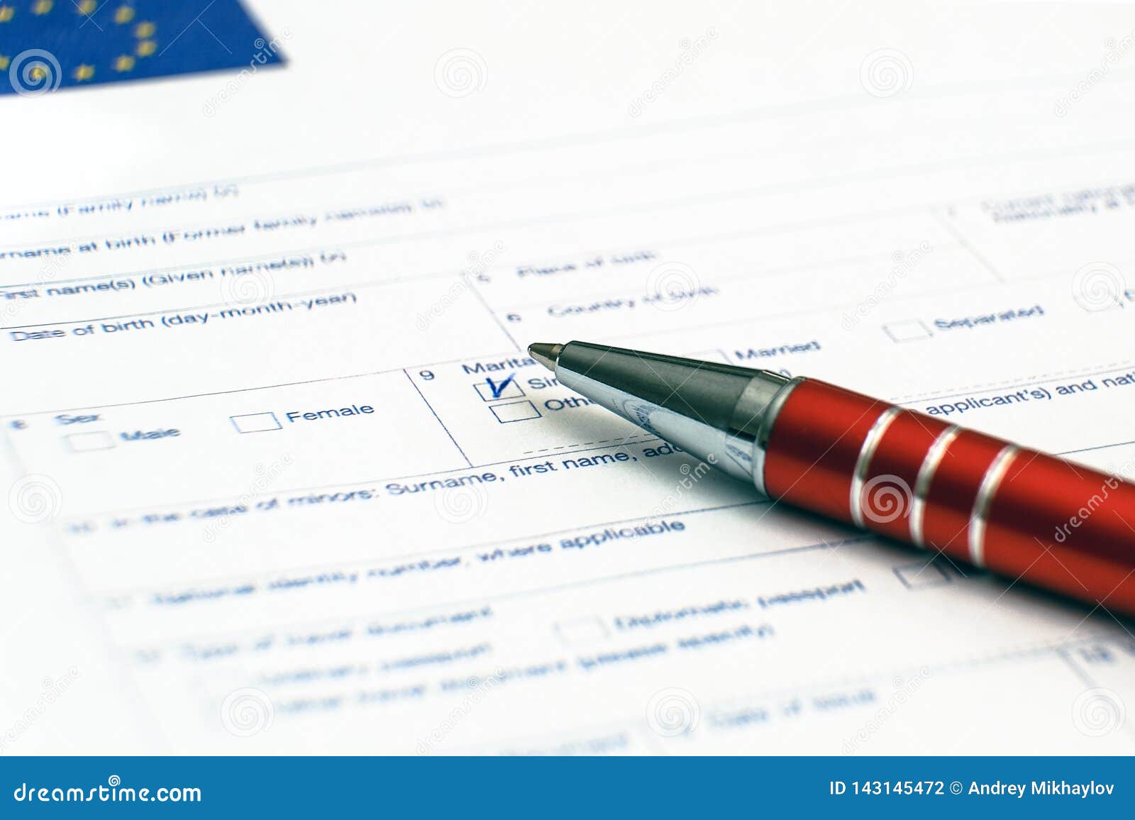 Schengen Visa, Questionnaire. Hand with Pen Completing a Questionary ...