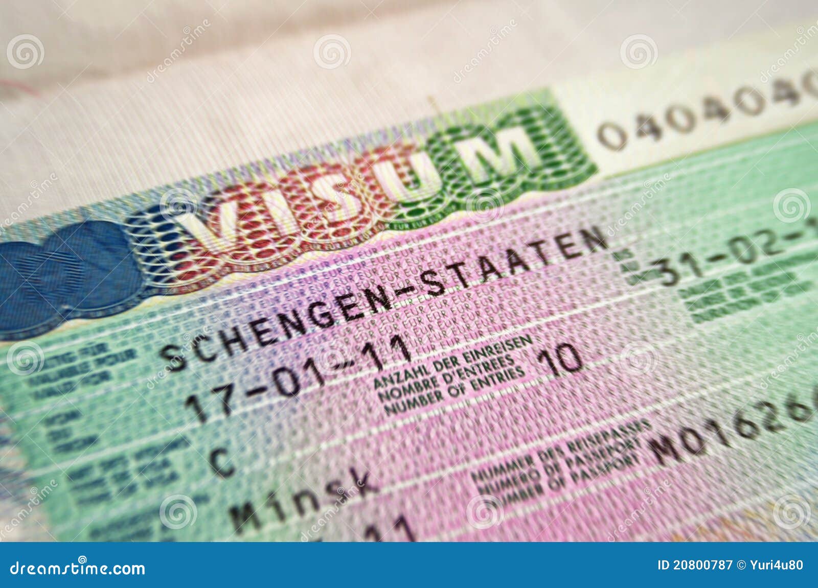 Schengen-Visum stockbild. Bild von makro, europa, zugelassen - 20800787