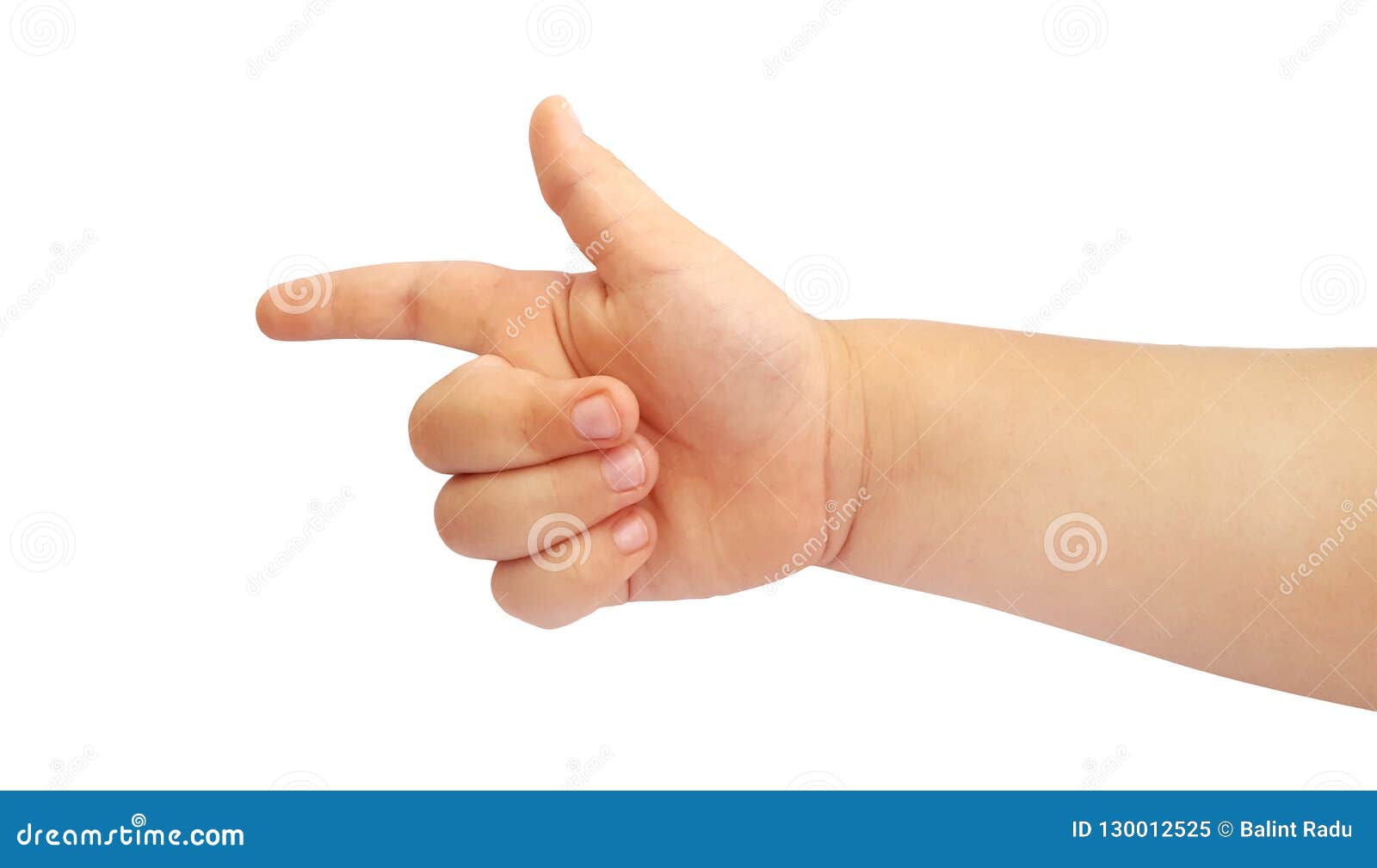 Scherzen Sie Die Hand, Die Mit Dem Zeigefinger Zeigt Oder Gewehrgeste ...