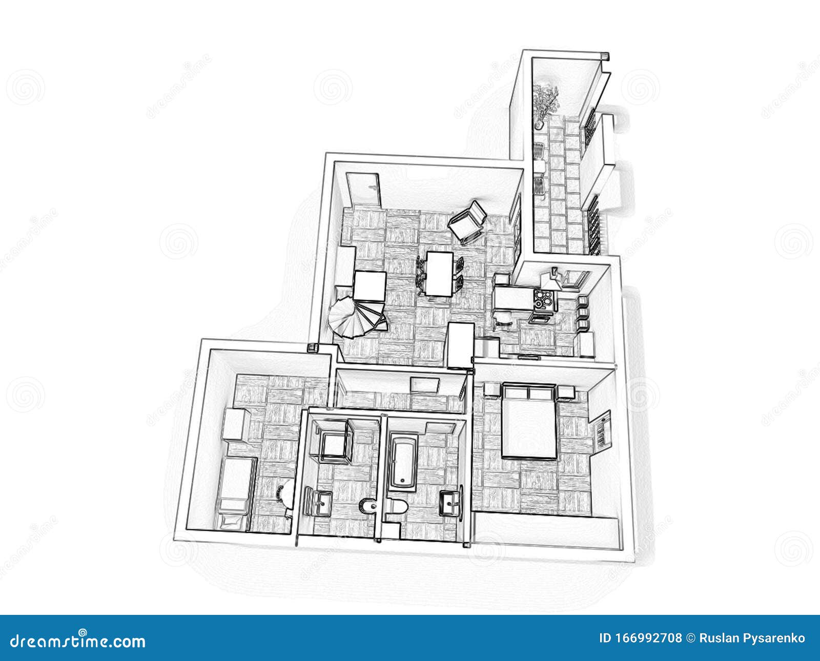 Schets 3d Vloerplan Van Het Concept Illustratie Stock Illustratie ...