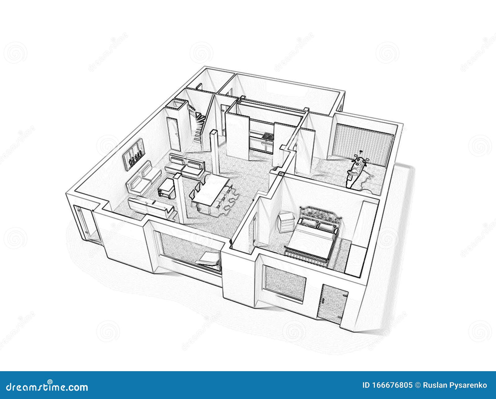 Schets 3d Vloerplan Van Het Concept Illustratie Stock Illustratie ...
